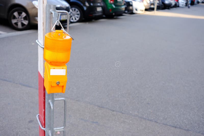 Construction Warning Light Sign. Stock Image - Image of alarm, lamp ...