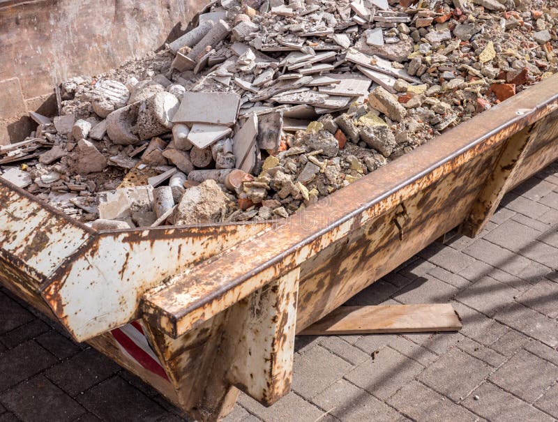 Construction Waste in a Container Stock Image - Image of construction ...