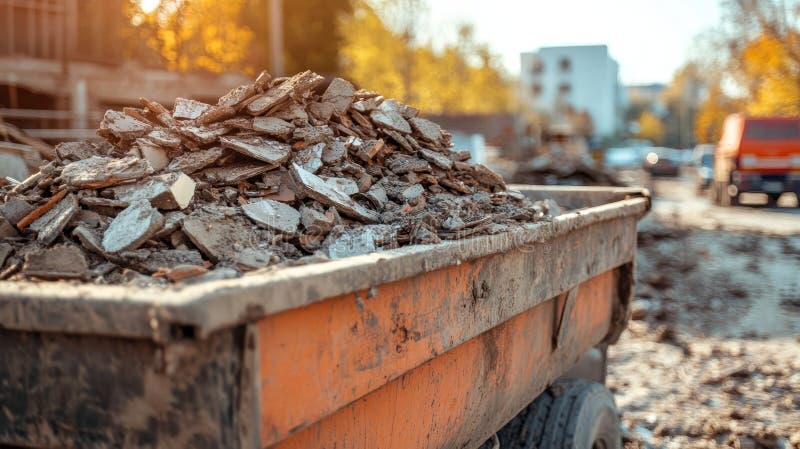Construction Waste Container Filled with Debris, Highlighting Cleanup ...