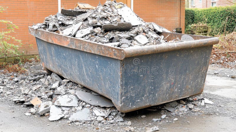 Construction Waste Container Overflowing with Debris from Building ...