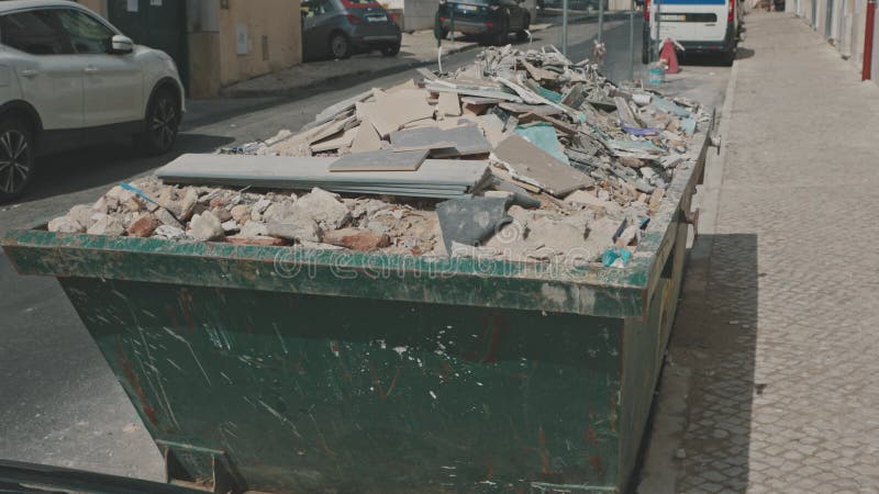 Construction Waste in a Container on the Street Stock Footage - Video ...