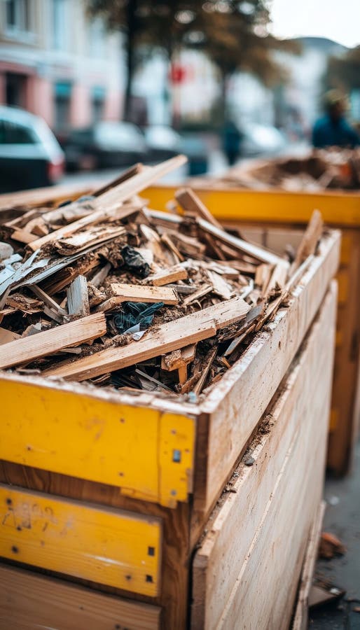 Construction Waste, Debris Overflowing Container. Building Demolition ...