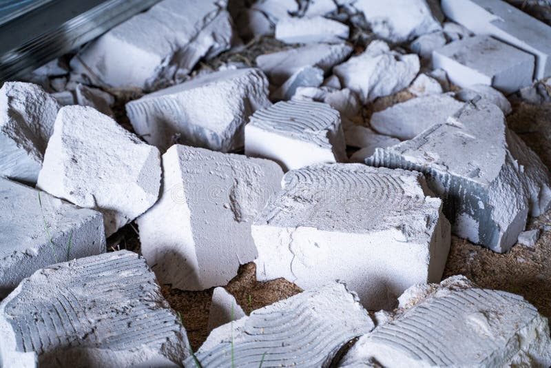 Construction Waste after Dismantling a Wall of White Aerated Concrete ...