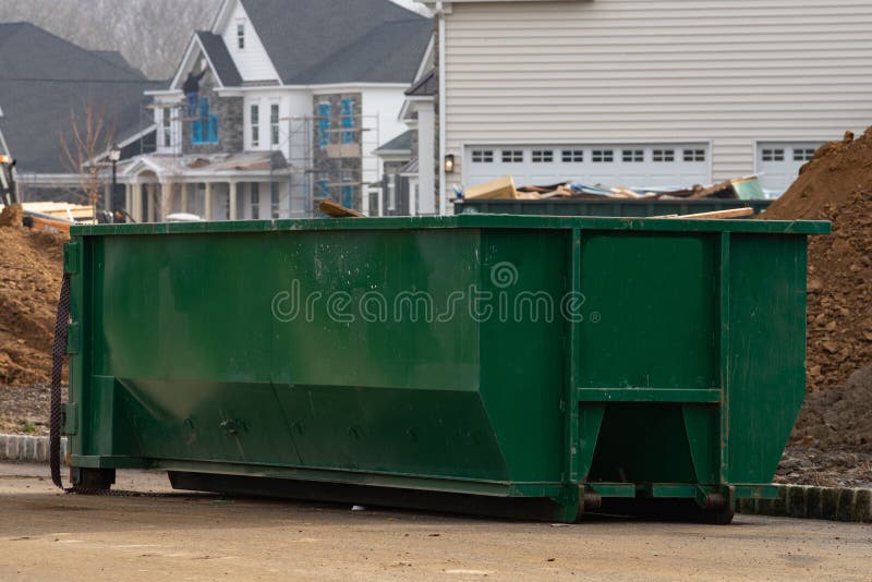 Construction Waste in a Large Green Container Stock Image - Image of ...