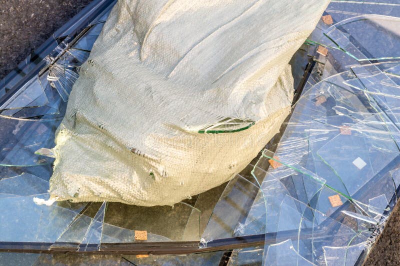 Construction Waste. Lots of Broken Window Panes Stock Photo - Image of ...