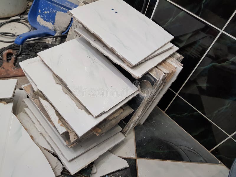 Construction Waste and Old Floor Tile Stock Image - Image of cover ...