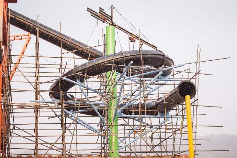 Construction of Water Park with Structure Steel Scaffolding Stock Image ...
