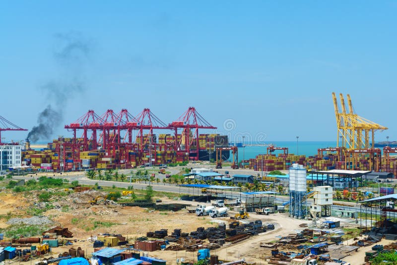 Construction of a Way with a Huge Sea Port Editorial Stock Image ...