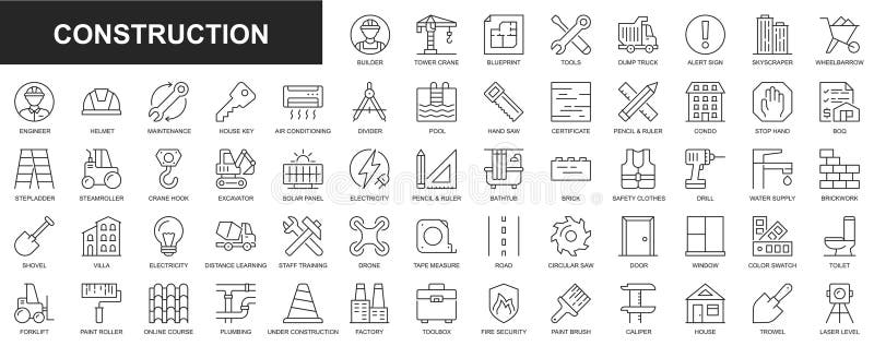 Construction Web Icons Set in Thin Line Design. Pack of Builder, Tower ...