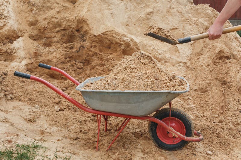 Construction Wheelbarrow Filled with Sand a Shovel Stock Image - Image ...