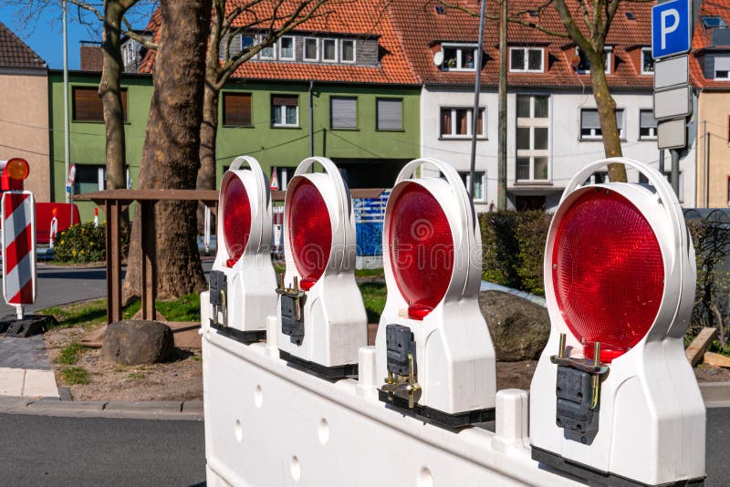 Construction of White Barrier at a Road with Red Reflecting Lamps As ...