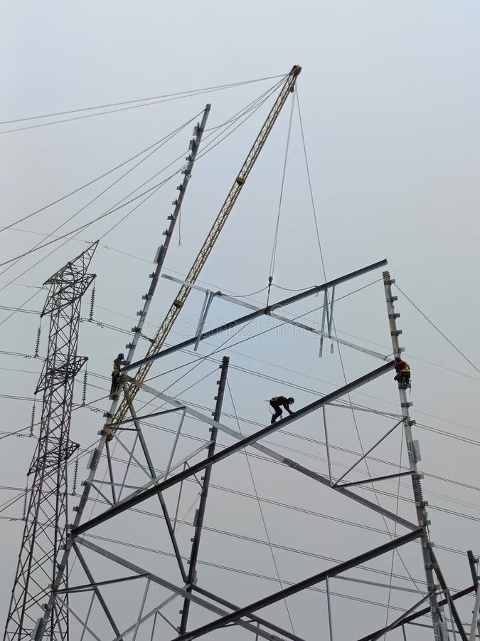 Construction of wire tower stock photo. Image of tools - 318325526