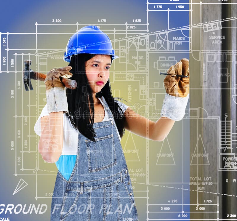 Construction Woman with Tools, Denims Overall Stock Image - Image of ...
