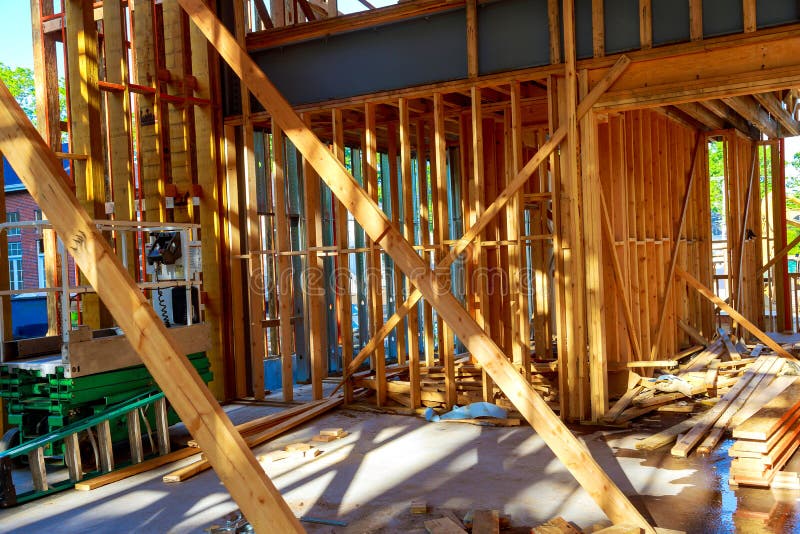 Construction Wood Framing Beams of a New House Under Construction Stock ...