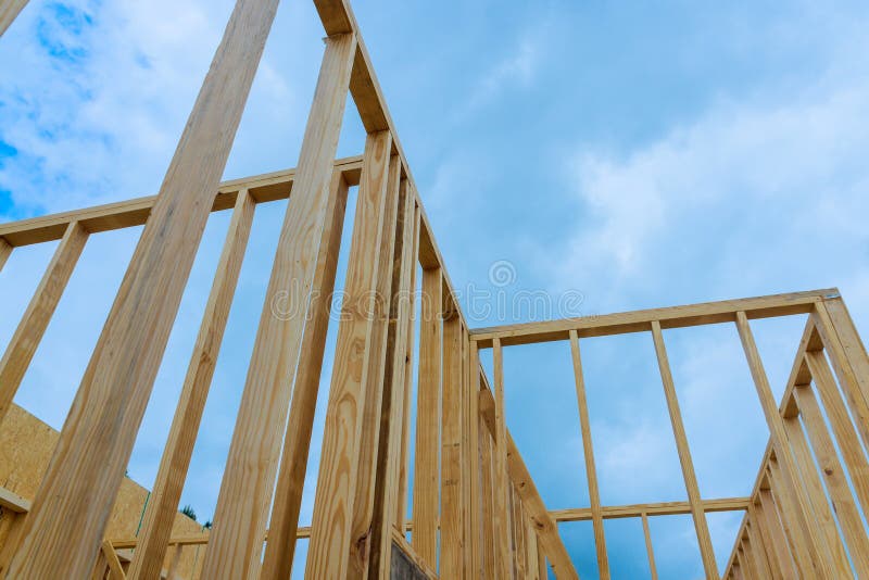 Construction of Wooden Beams Structure Under Framing Process Stock ...