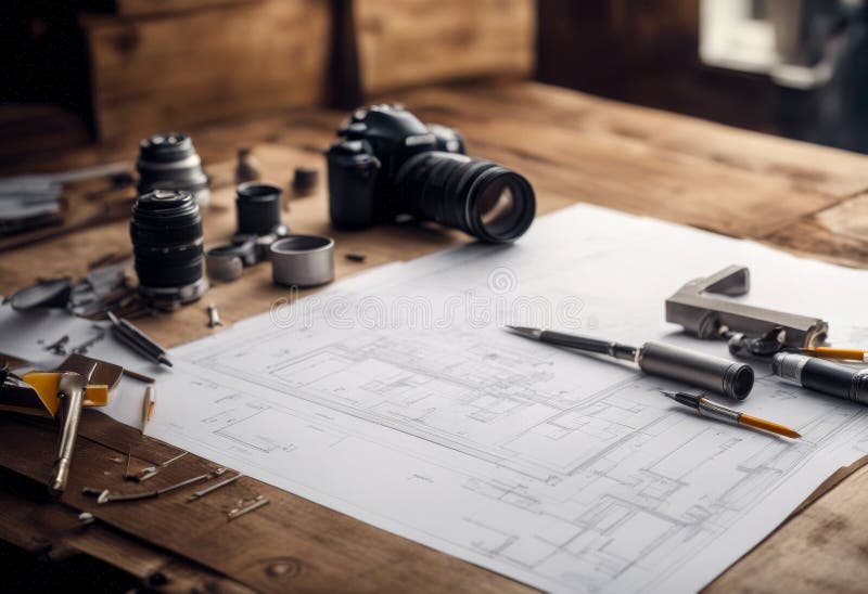 Construction Wooden Blank Engineering Space Desk White Copy Project ...