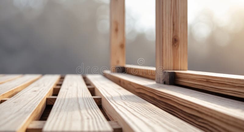 Construction of a Wooden Deck on Elevated Supports Stock Photo - Image ...