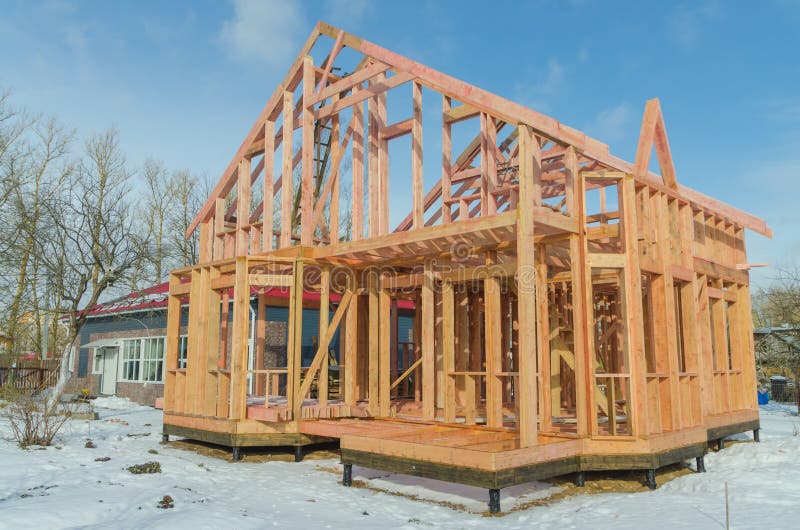 Construction of Wooden Frame House Stock Photo - Image of material ...