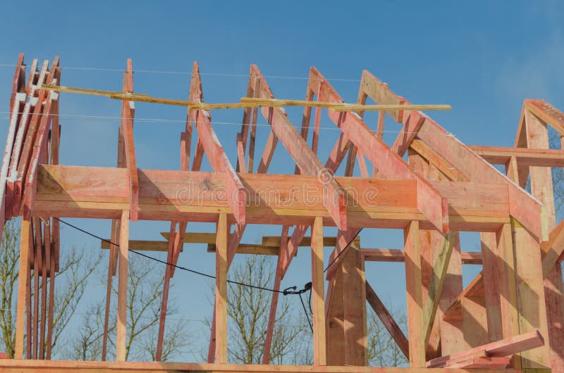 Construction of Wooden Frame House Stock Photo - Image of ceiling ...