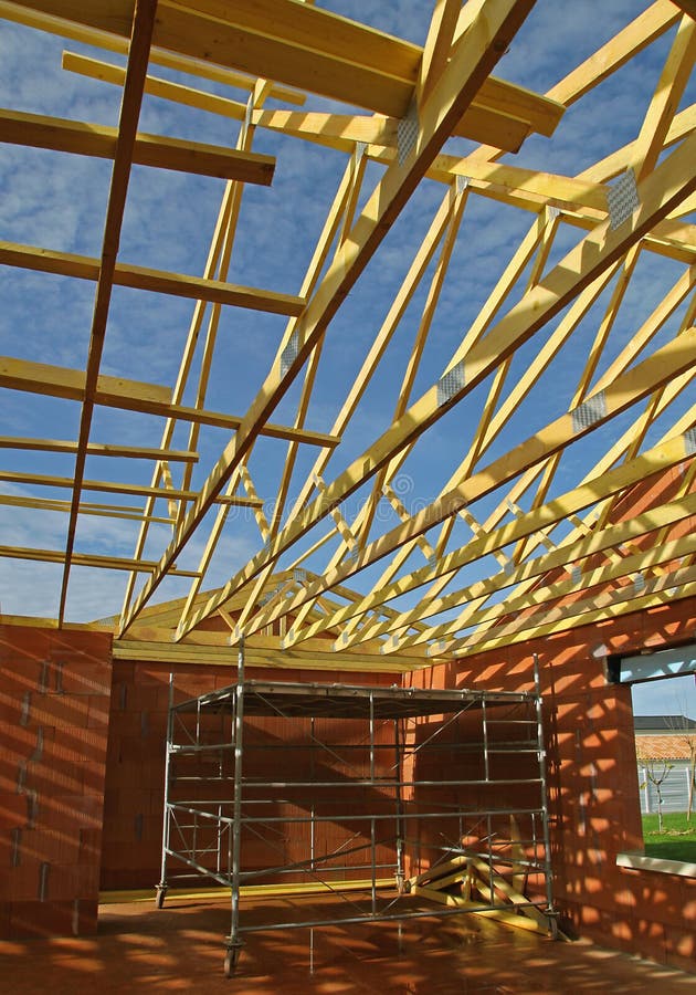Construction of a Wooden Frame for a House Stock Photo - Image of wall ...