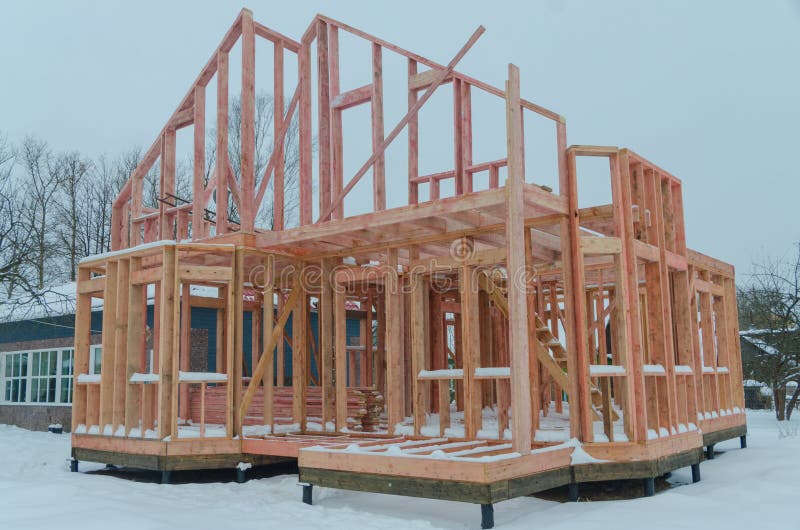 Construction of a Timber Frame House on Piles Stock Photo - Image of ...
