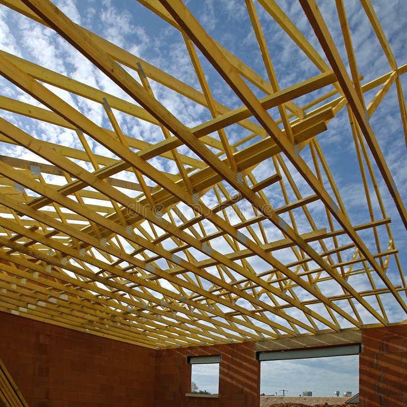Construction of a Wooden Frame for a House Stock Photo - Image of ...
