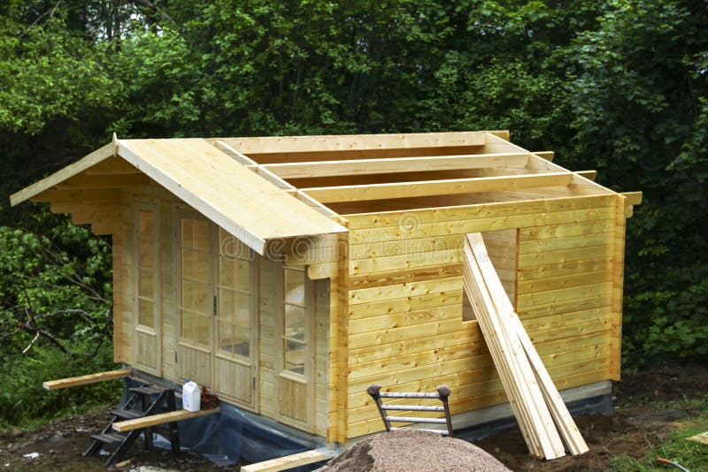 Construction of a Wooden Guest Hut in Sweden Stock Image - Image of ...