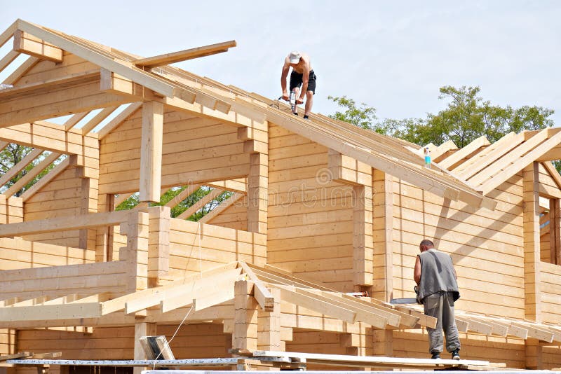 Construction of Wooden House Editorial Photo - Image of exterior, roof ...