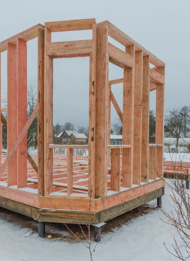 Assembly and Installation of Walls in Frame House Stock Photo - Image ...
