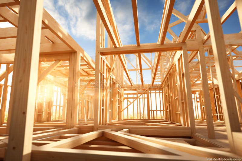 Construction Wooden House, Wooden Framework, Building House, Stock ...