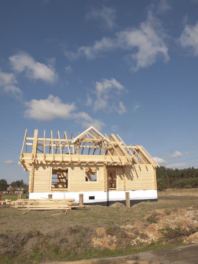 Construction of a Wooden House with Logs Rectangular Stock Image ...