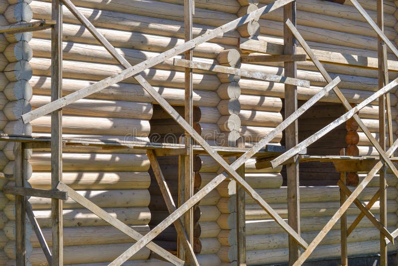 Construction of a Wooden House Made of Logs. Ecological House. Stock ...