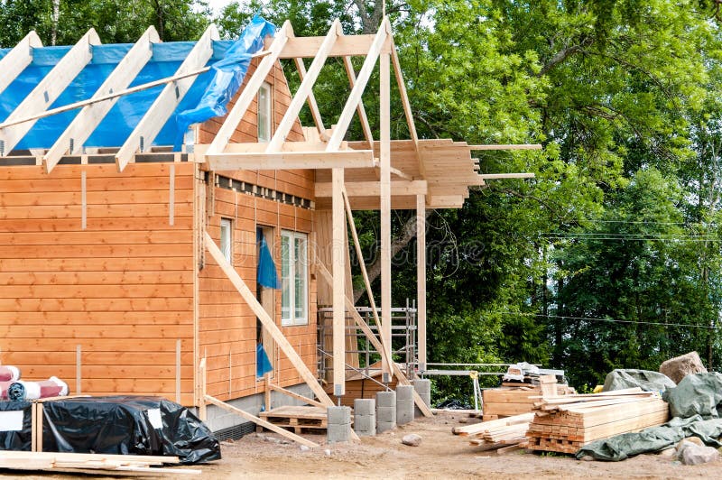 Construction of a Wooden House Stock Image - Image of design, rural ...