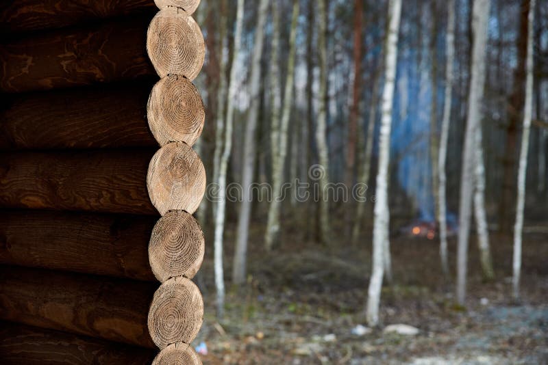 Construction of a Wooden House from Round Log Stock Image - Image of ...