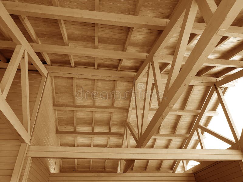 The Construction of a Wooden Roof. Stock Photo - Image of outdoor ...