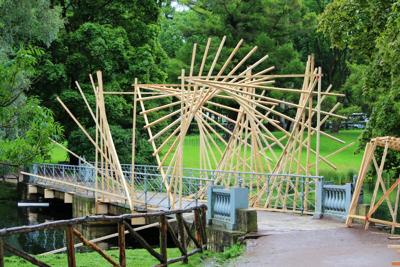 Construction of a Wooden House on a Pile Foundation. Stock Photo ...