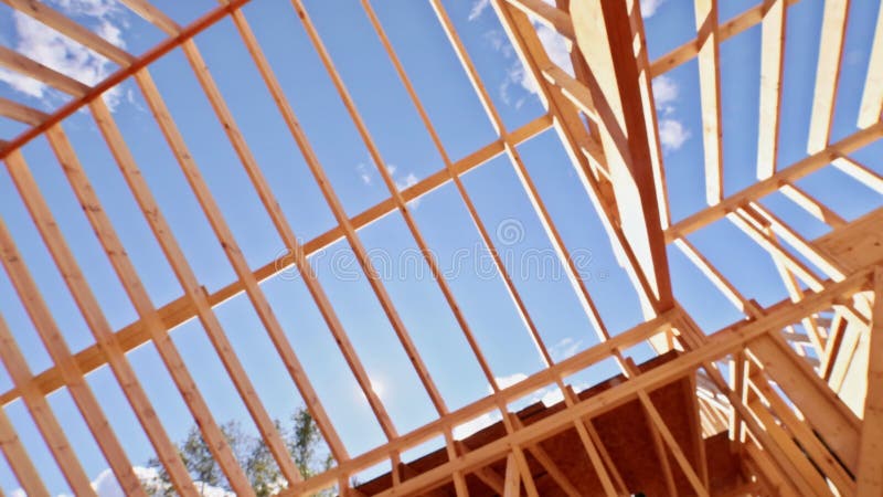Construction of Wooden Trusses Structure Under Visible Framing Beams ...