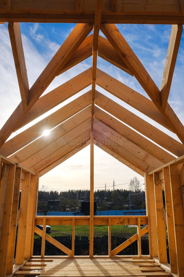 Construction of a Two-storey Frame House Outside the City Stock Photo ...