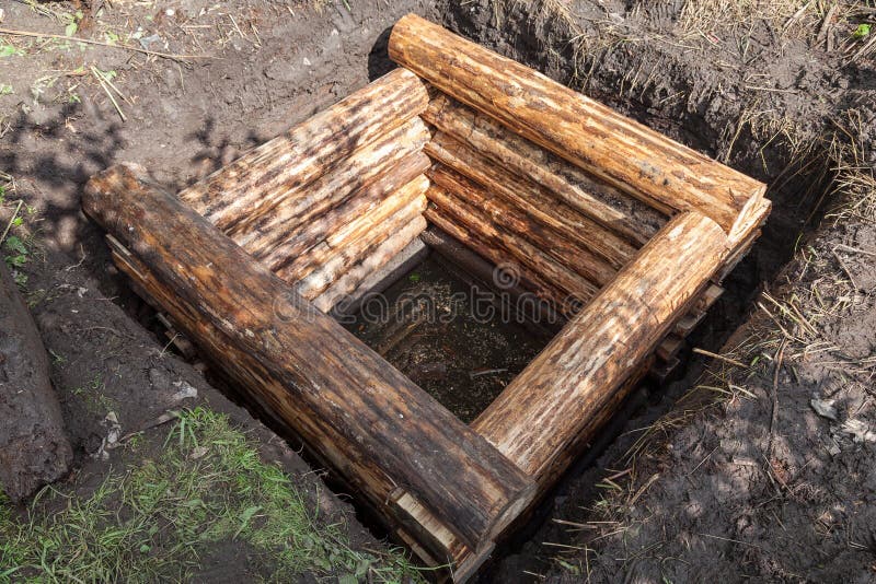 Construction of Wooden Water Well Stock Photo - Image of land, summer ...