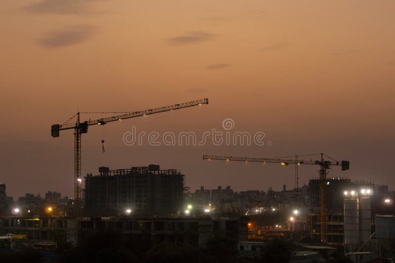 Construction Work on Building at Night, India. Stock Image - Image of ...