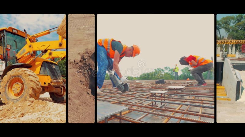 Construction Work at the Construction Site Collage. Multiwindow Video ...