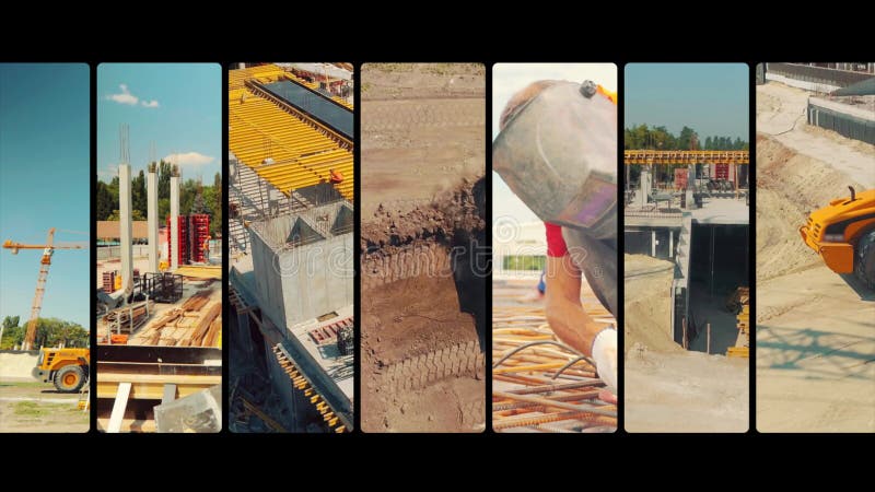 Construction Work at the Construction Site Collage. Multiwindow Video ...