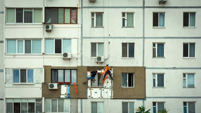 Construction Work at Height. Working High-rise Workers Editorial ...
