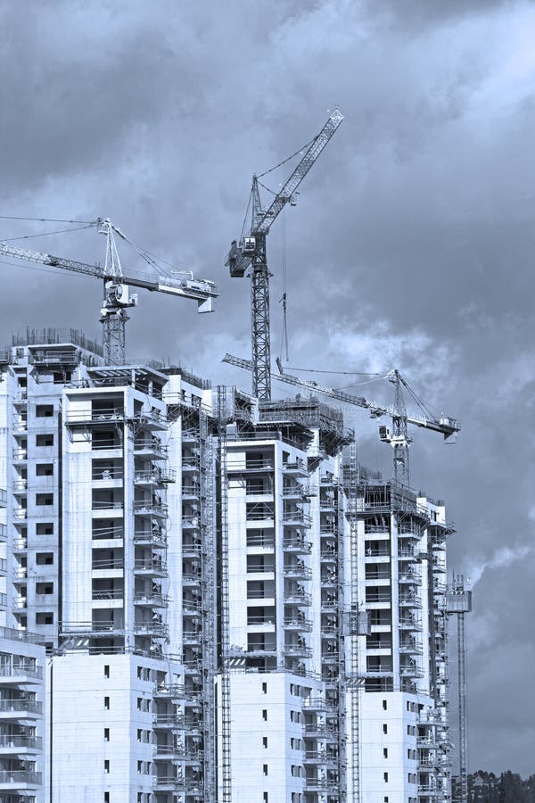 Blue Toned Image of Construction Work of High-rise Residential ...