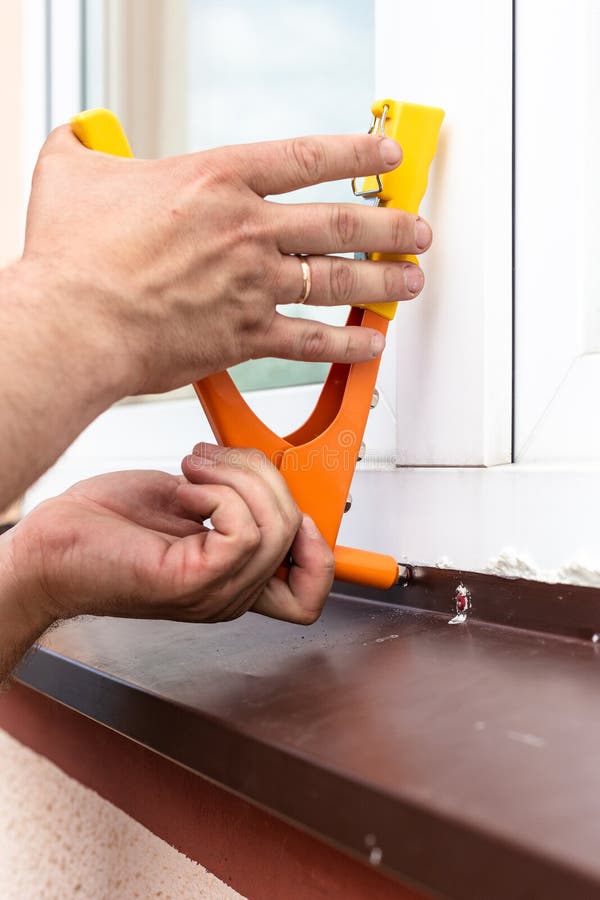 Construction Work - Installation of Rivets. Window Tint Repair. Plastic ...