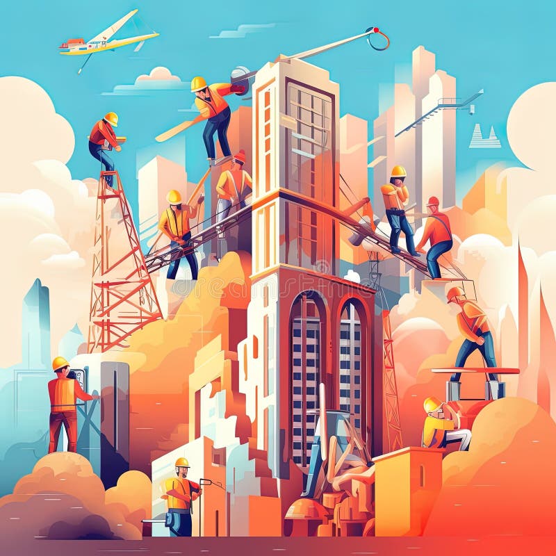 Construction Work on Labour Day Concept Art Stock Illustration ...