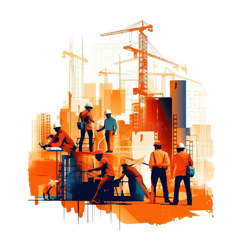 Construction Work on Labour Day Concept Art Stock Illustration ...