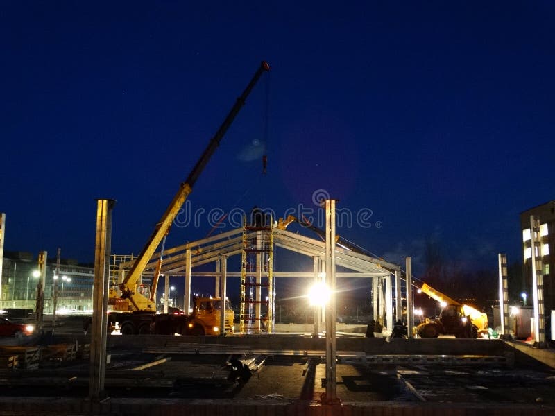 Construction work at night stock photo. Image of continues - 108328056