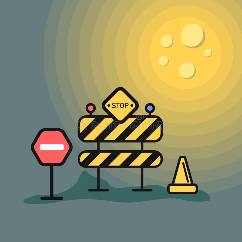 Construction Work at Night Vector.. Road Warning Sign Vector. Icon for ...