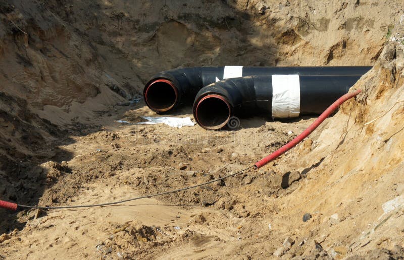 Construction Work. Workers. Pipe Laying. Repair of Communications Stock ...